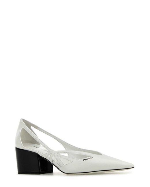 Prada Cut-Out Detailed Pointed Toe Pumps in White | Lyst
