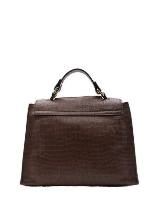 Orciani Small Sveva Logo Lettering Embossed Tote Bag in Brown | Lyst