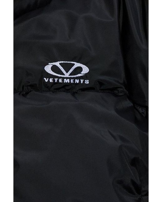 Vetements Logo Embroidered Zip-Up Puffer Jacket in Black | Lyst UK
