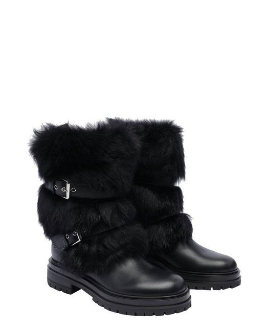 Gianvito Rossi Maverick Buckle Detailed Biker Boots in Black | Lyst