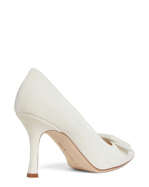Manolo Blahnik Maysalepump Buckle Detailed Velvet Pumps in White | Lyst