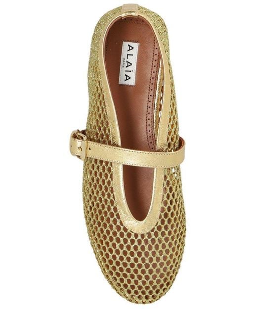 Alaïa Laminated Fishnet Ballet Flats in Metallic | Lyst