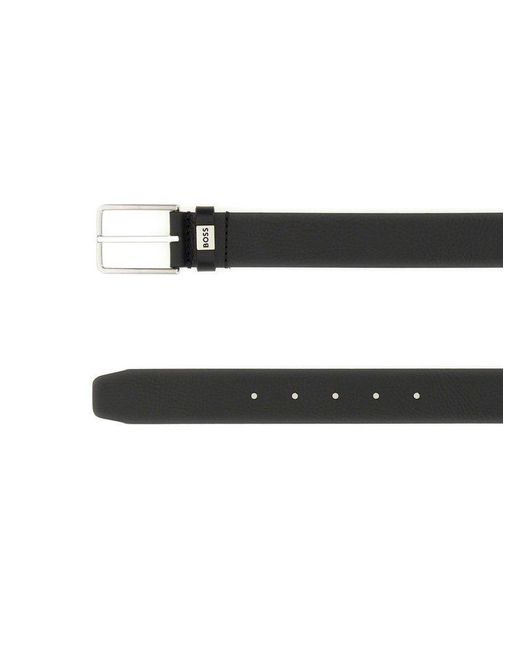BOSS Logo Engraved Buckle-Fastened Belt in Black for Men | Lyst