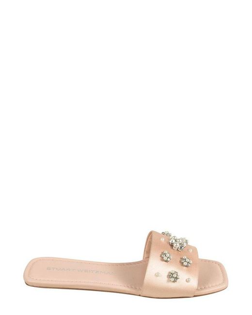 Stuart Weitzman Poppy Embellished Slides in Pink | Lyst