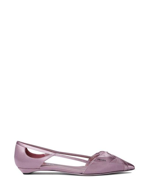 Prada Logo Printed Cut-Out Detailed Ballerinas in Pink | Lyst