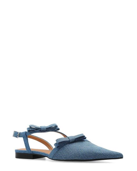 Ganni Bow Detailed Side Buckle Fastened Ballerina Shoes in Blue | Lyst