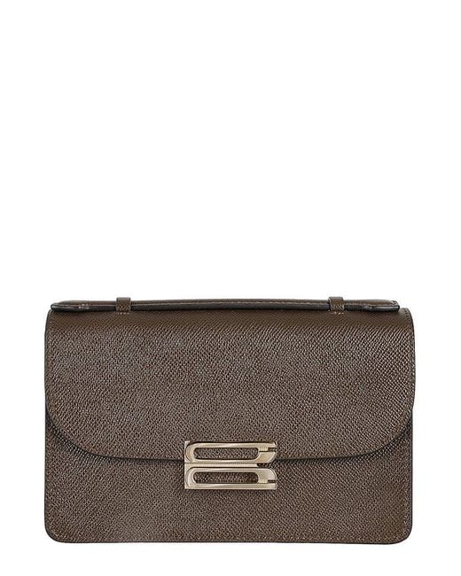 Victoria Beckham Logo Plaque Mini Top Handle Bag in Brown | Lyst