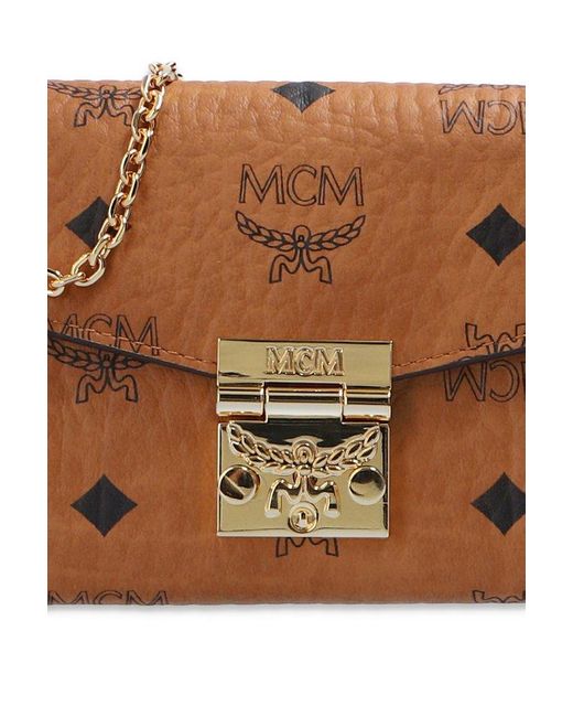 MCM Tracy Logo Detailed Wallet On Chain in Brown | Lyst
