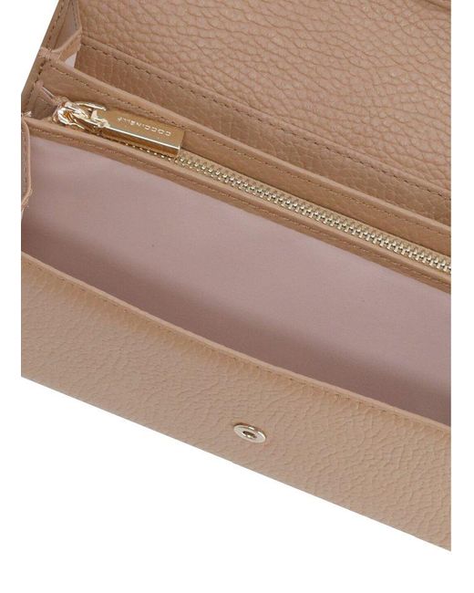 Coccinelle Logo Lettering Snap Buttoned Wallet in Natural | Lyst UK