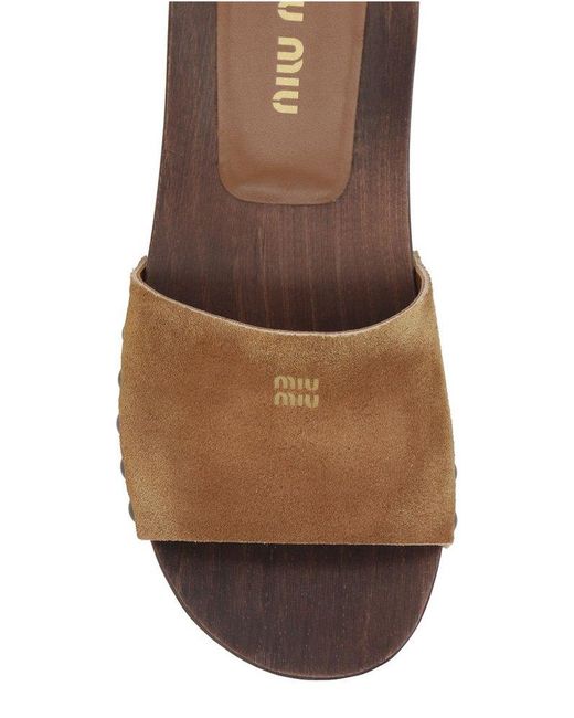 Miu Miu Suede Clogs in Brown | Lyst