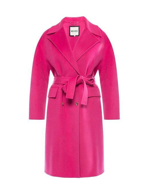 KENZO Wool Coat With Belt in Pink | Lyst KENZO Wool Coat With Belt in Pink | Lyst