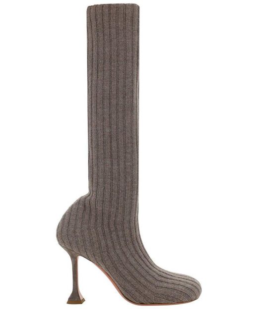 AMINA MUADDI Veneda 95 Ribbed Knit Boots in Brown | Lyst UK