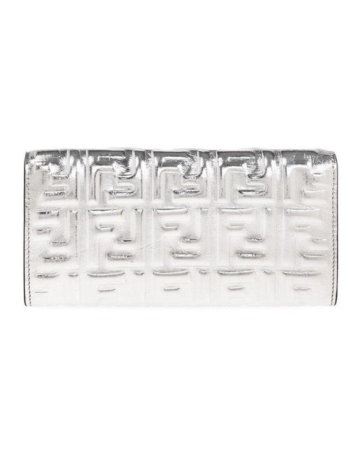 Fendi Baguette Logo Embossed Wallet On Chain in Black | Lyst