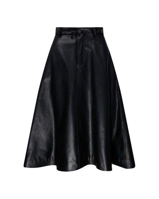 Balenciaga Flared Leather A-Line Skirt in Black | Lyst