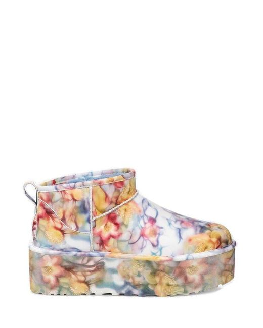 UGG Mini Platform Floral Boots in White | Lyst