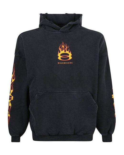 Balenciaga Burning Unity Logo Printed Distressed Hoodie in Blue for Men ...