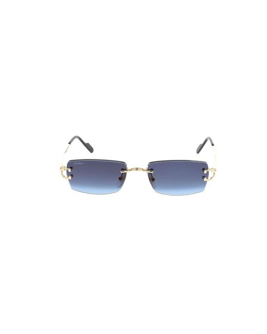 Cartier Rectangle-Rimless Sunglasses in Black | Lyst