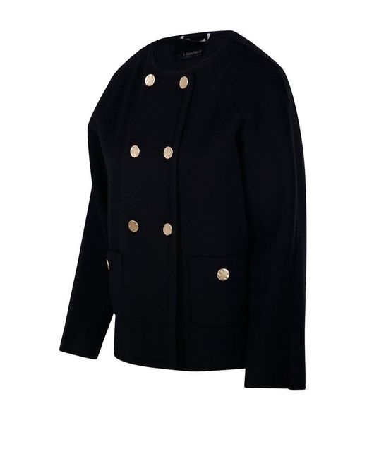 Max Mara Double-breasted Crewneck Coat in Blue | Lyst