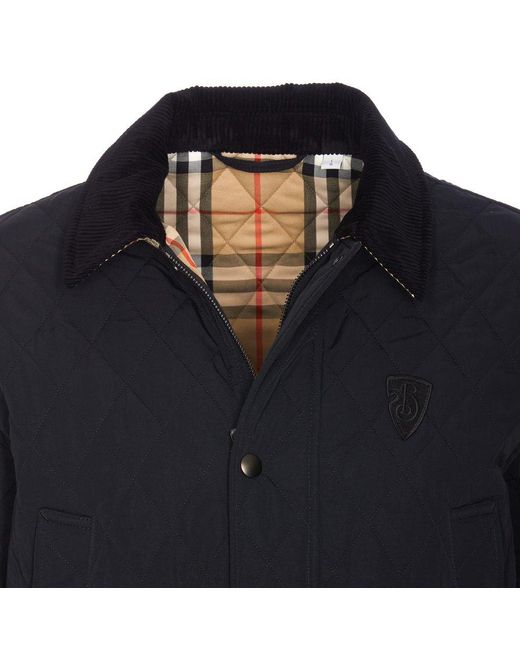 Burberry Logo Embroidered Quilted Jacket in Blue for Men | Lyst UK