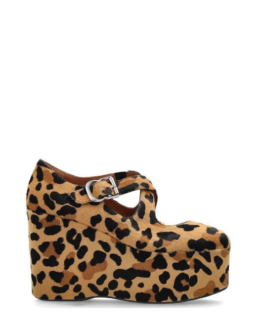 Alaïa Leopard Printed Criss Cross Wedges in Brown | Lyst