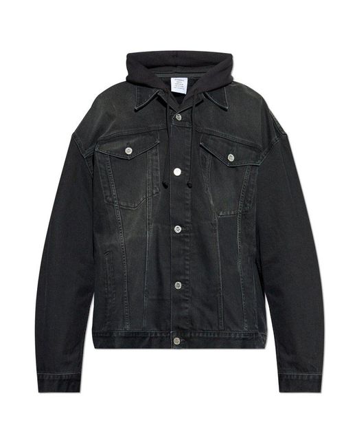 Vetements Hooded Button-Up Denim Jacket in Black for Men | Lyst