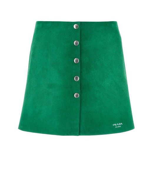 Prada Logo-Stamp Mini Skirt in Green | Lyst UK