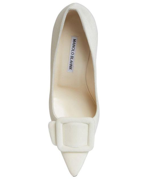 Manolo Blahnik Maysalepump Buckle Detailed Velvet Pumps in White | Lyst