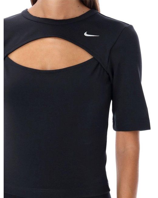 Nike Cut-out Swoosh-logo Round-neck T-shirt in Blue | Lyst