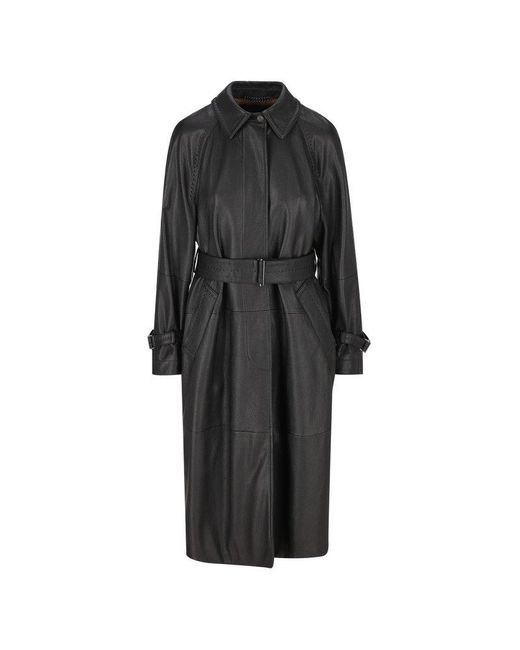 Max Mara Bellico Belted Leather Trench Coat in Black | Lyst UK