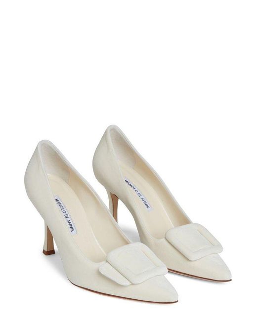 Manolo Blahnik Maysalepump Buckle Detailed Velvet Pumps in White | Lyst