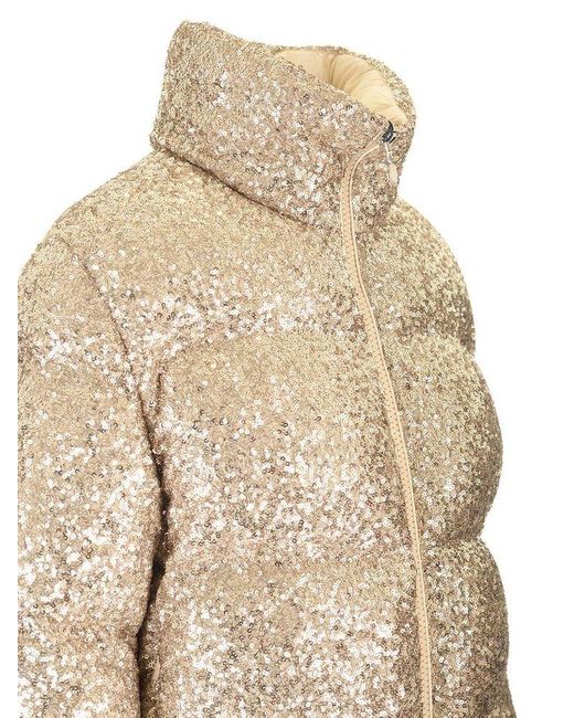 Moncler Sequinned Zip-Up Puffer Jacket in White | Lyst