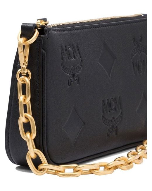 MCM Aren Maxi Monogram Leather Chain Crossbody Bag in Black | Lyst