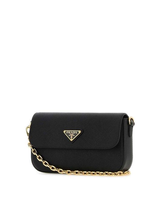 Prada Logo Plaque Chain Linked Crossbody Bag in Black | Lyst