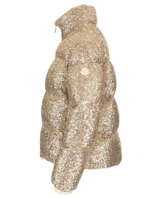 Moncler Sequinned Zip-Up Puffer Jacket in White | Lyst