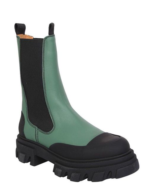 Ganni Colour Blocked Round Toe Ankle Boots in Green | Lyst