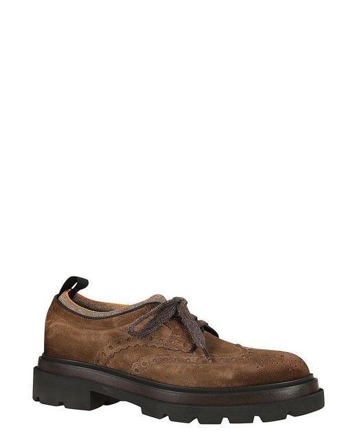 Santoni Almond Toe Lace-Up Brogues in Brown for Men | Lyst