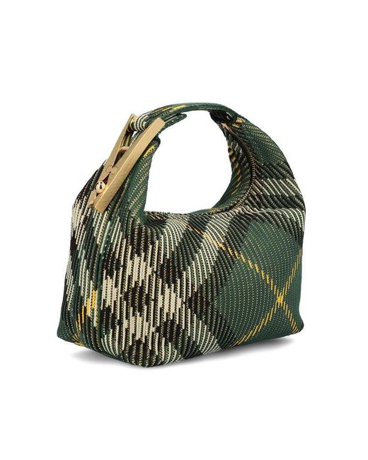 Burberry Check Pattern Medium Peg Handbag With-Tone Accents in Green | Lyst