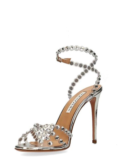 Aquazzura Tequila Plexi Crystal Embellished Sandals In Metallic Lyst