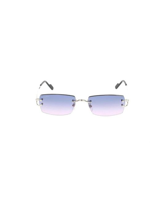 Cartier Rectangle-Rimless Sunglasses in Black | Lyst