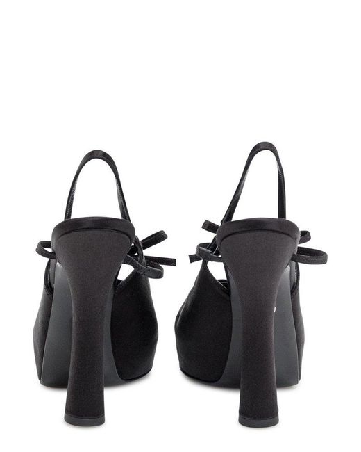 Dolce & Gabbana Bow Detailed Satin Platform Slingback Pumps in Black | Lyst