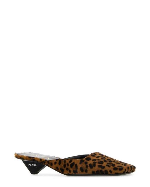 Prada Leopard-Printed Square-Toe Mules in White | Lyst