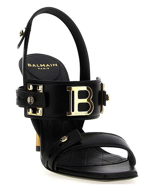 Balmain B-Buzz Logo Plaque Sandals in Black | Lyst