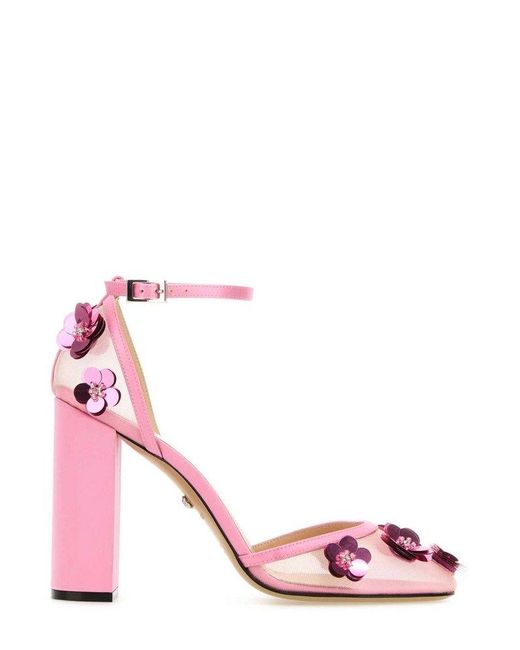 Mach & Mach Round Toe Floral-Appliqué Pumps in Pink | Lyst