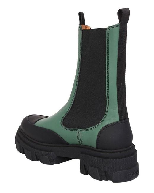 Ganni Colour Blocked Round Toe Ankle Boots in Green | Lyst