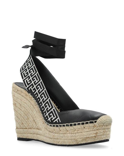 Balmain Alex Monogram Jacquard Wedged Sandals in Black | Lyst