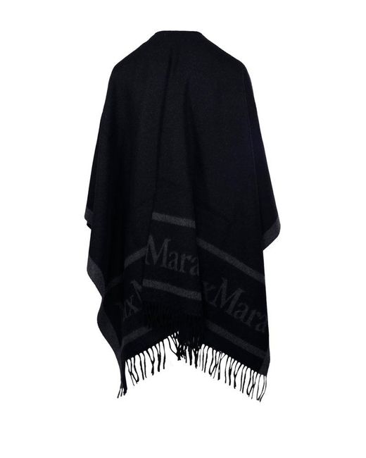 Max Mara Logo Detailed Fringed Cape in Blue | Lyst