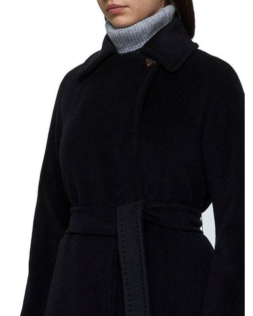 Max Mara Max Mara Collared Belted Coat in Black | Lyst