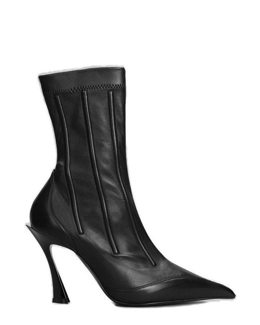 Mugler Seam Detailed Pointed Toe Ankle Boots in Black | Lyst