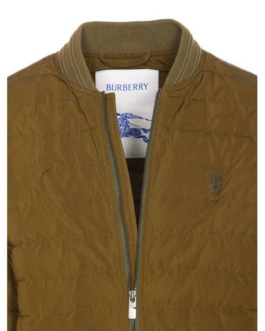 Burberry Logo Plaque Quilted Down Jacket in Green for Men | Lyst