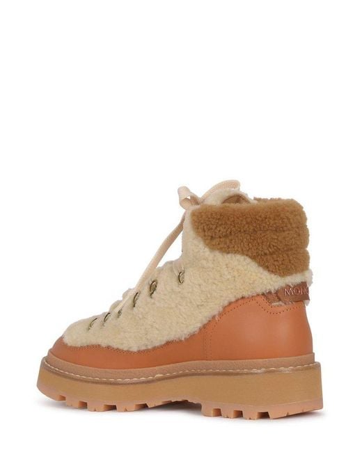 Moncler Fur Panelled Lace-Up Boots in Brown | Lyst